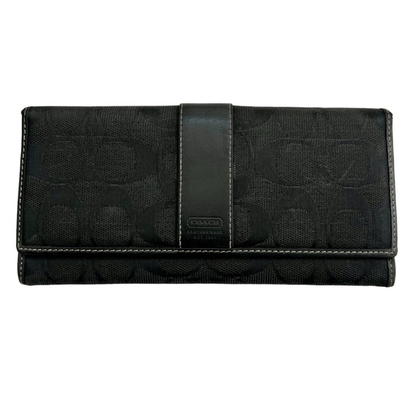 Coach | Bags | Coach Long Black Leather Canvas Signature C Wallet With ...